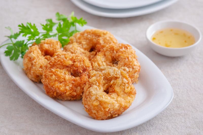 Deep Fried Shrimp Cake on White Plate, Thai Food Stock Image - Image of ...