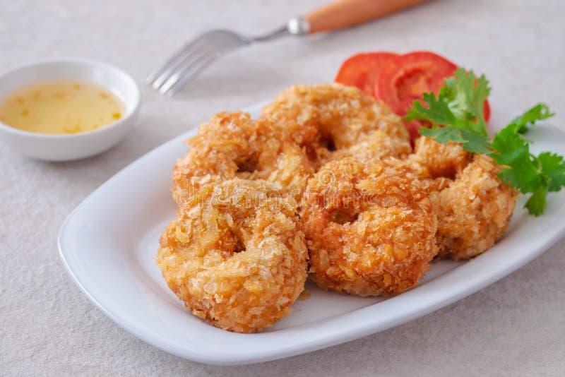 Deep Fried Shrimp Cake on White Plate, Thai Food Stock Image - Image of ...