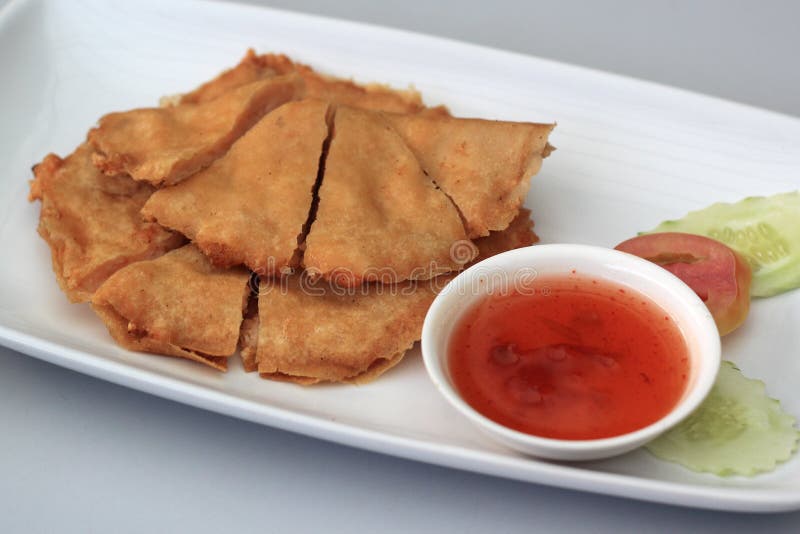 Deep Fried Shrimp Tile Shape with Spicy Chili Sauce Stock Photo - Image ...