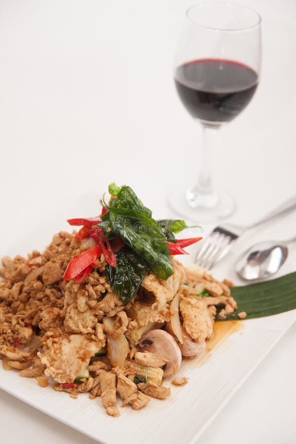 Deep Fried Soft Shell Carb and Chicken Basil Stir Fried Stock Image ...