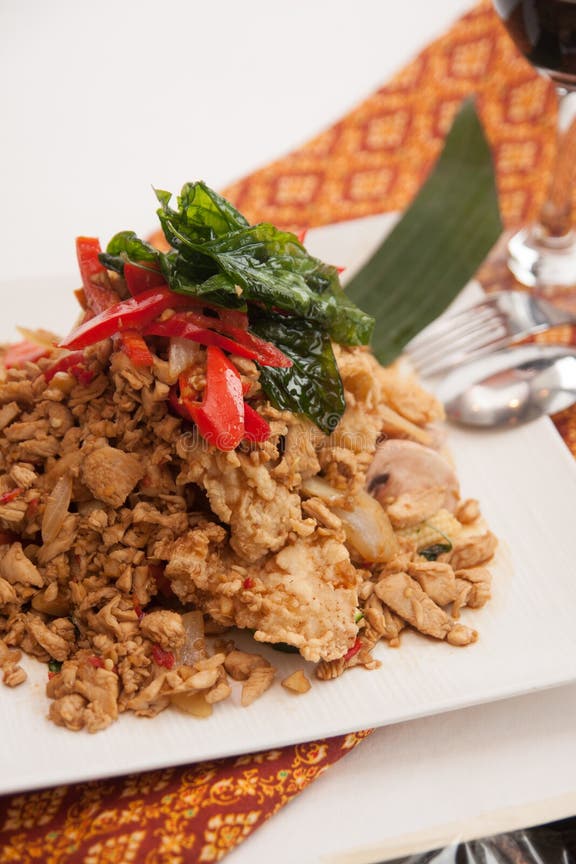 Deep Fried Soft Shell Carb and Chicken Basil Stir Fried Stock Image ...