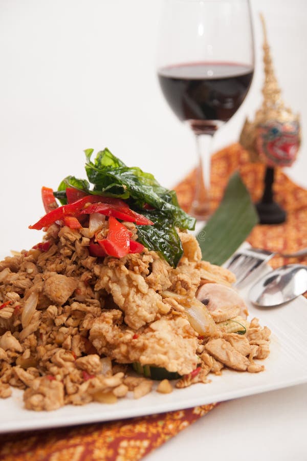 Deep Fried Soft Shell Carb and Chicken Basil Stir Fried Stock Image ...