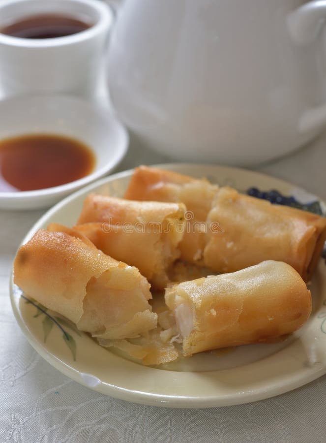 Deep Fried Spring Roll Dim Sum Stock Photo - Image of platter, teapot ...