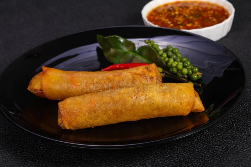 Deep Fried Spring Roll with Prawn Stock Image - Image of snack, thai ...