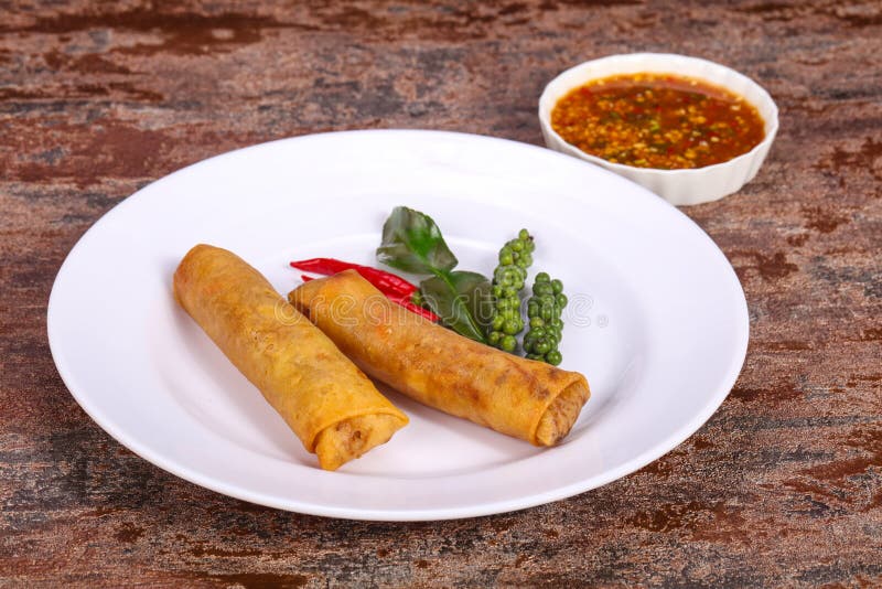 Deep Fried Spring Roll with Prawn Stock Photo - Image of noodle ...