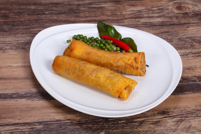 Deep Fried Spring Roll with Prawn Stock Photo - Image of dish, fried ...
