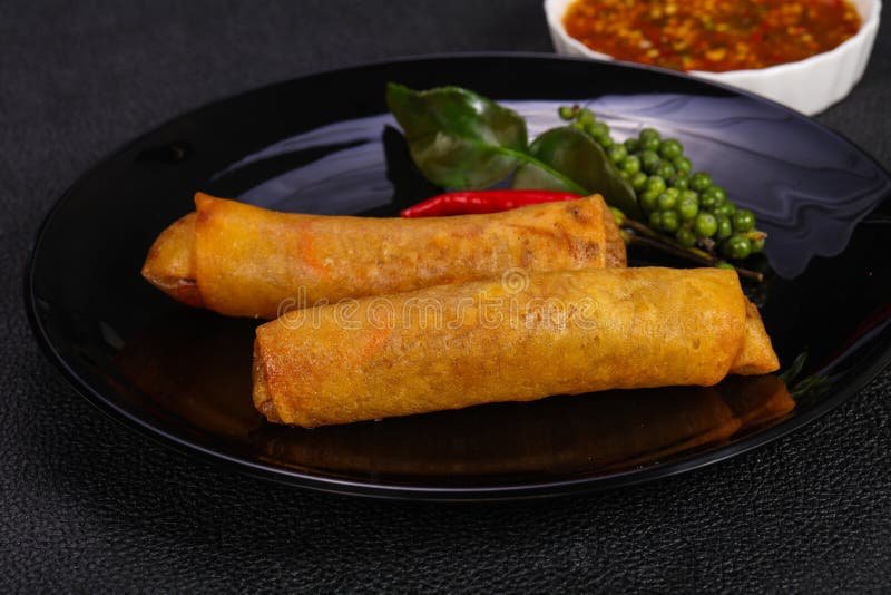 Deep Fried Spring Roll with Prawn Stock Photo - Image of thai ...