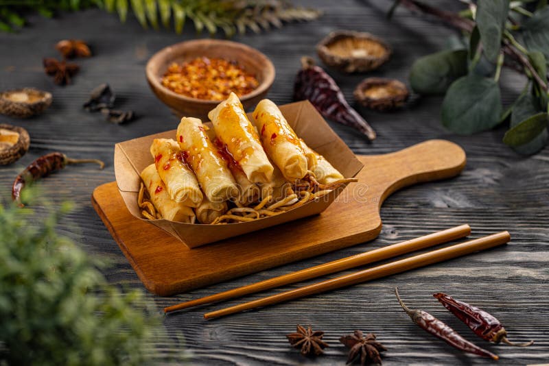 Deep fried spring rolls stock image. Image of food, noodles - 258953443