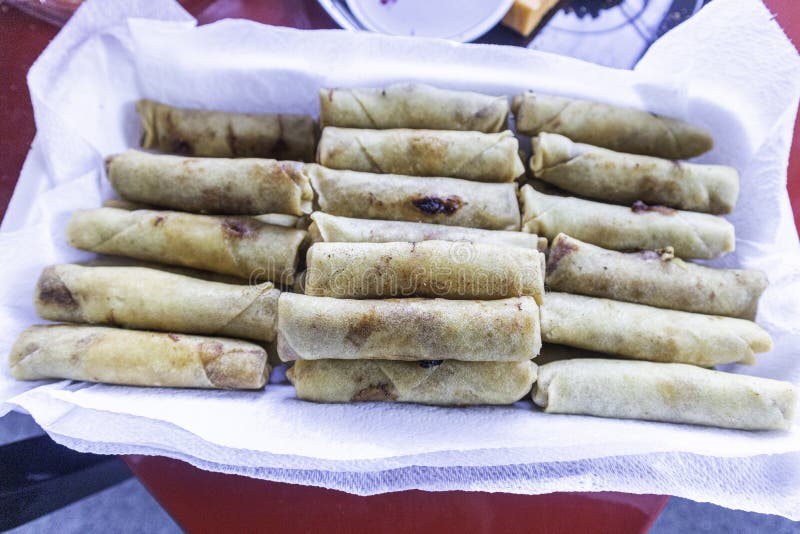 Deep Fried Spring Rolls on a Party Buffet Stock Image - Image of food ...