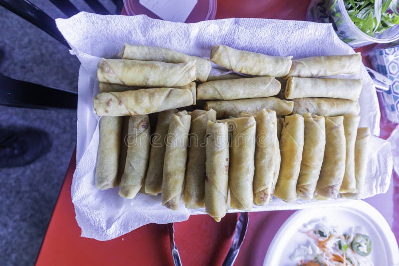 Deep Fried Spring Rolls on a Party Buffet Stock Photo - Image of pile ...