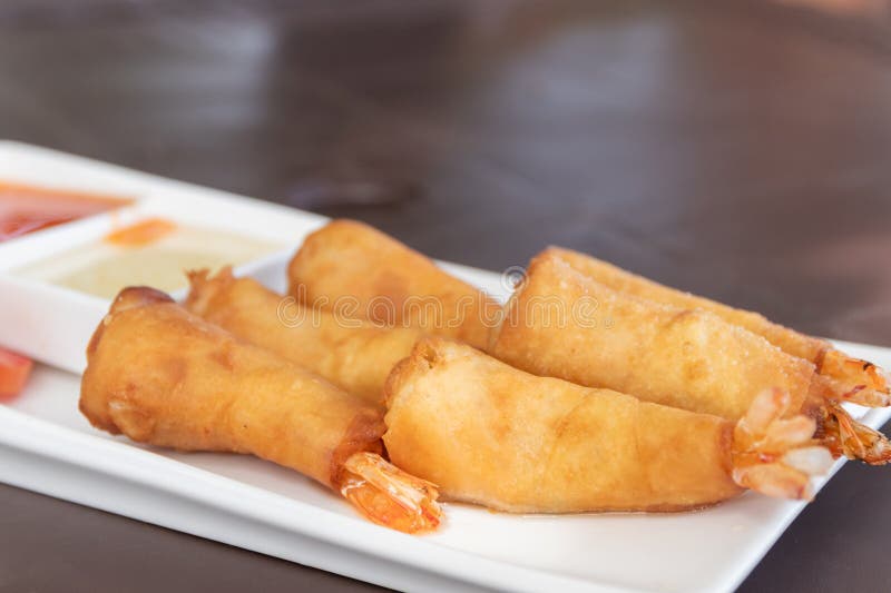 Deep Fried Spring Rolls with Shrimp Usually Served with Sweet and Spicy ...