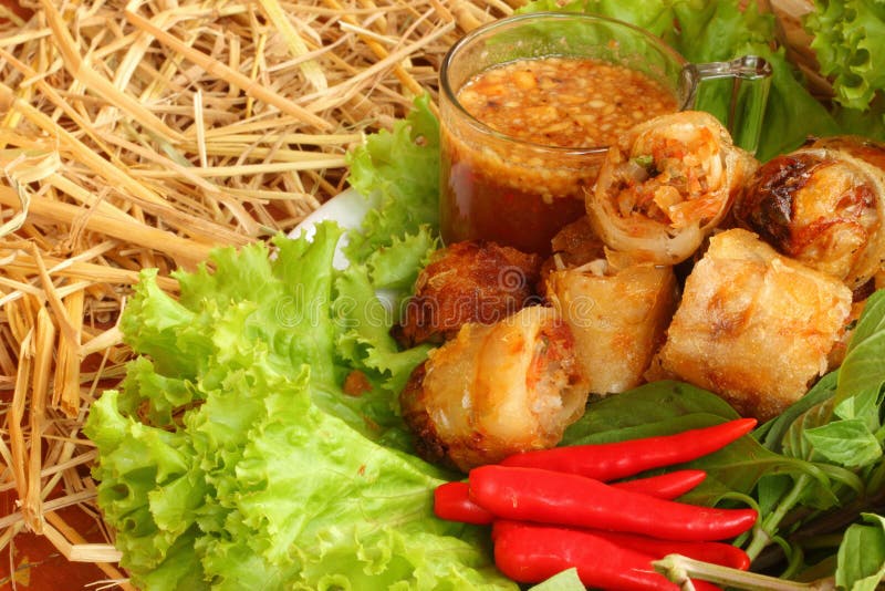 Laos stye spring roll stock image. Image of food, dish - 16478627