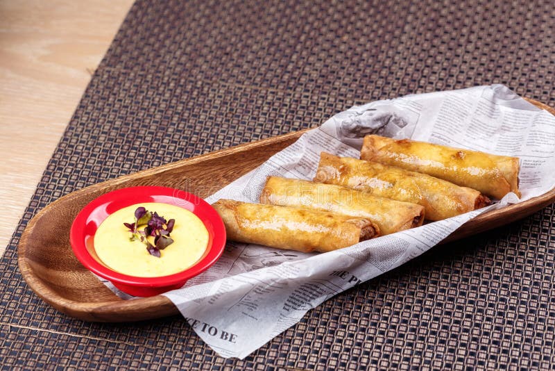 Deep Fried Spring Rolls Thai Spring Roll Stock Image - Image of plate ...