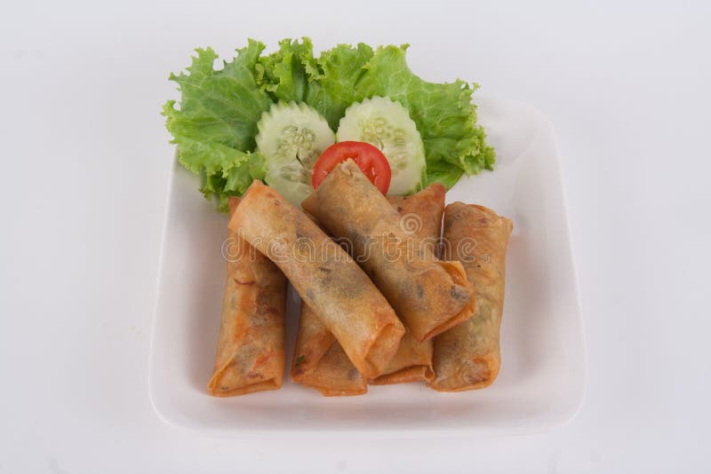 Deep Fried Spring Rolls on White Dish Stock Photo - Image of white ...