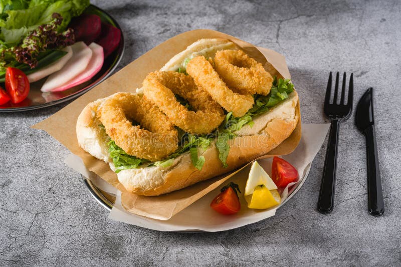 Deep Fried Squid Bread Greens Side Sandwich Stock Photos - Free ...