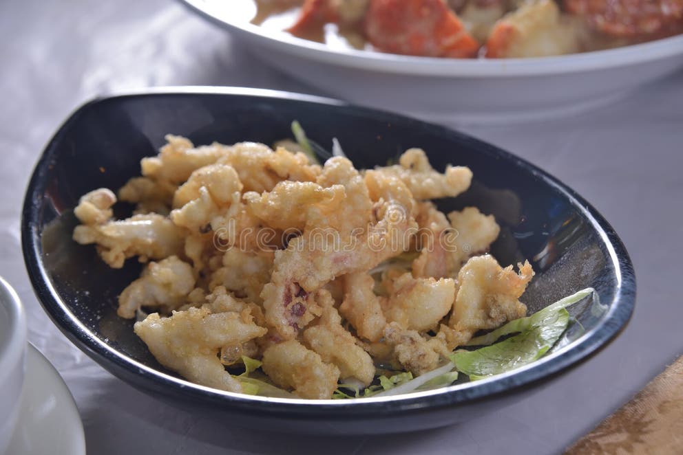 Deep Fried Squid Cuttlefish Stock Photo - Image of fish, mint: 230494632