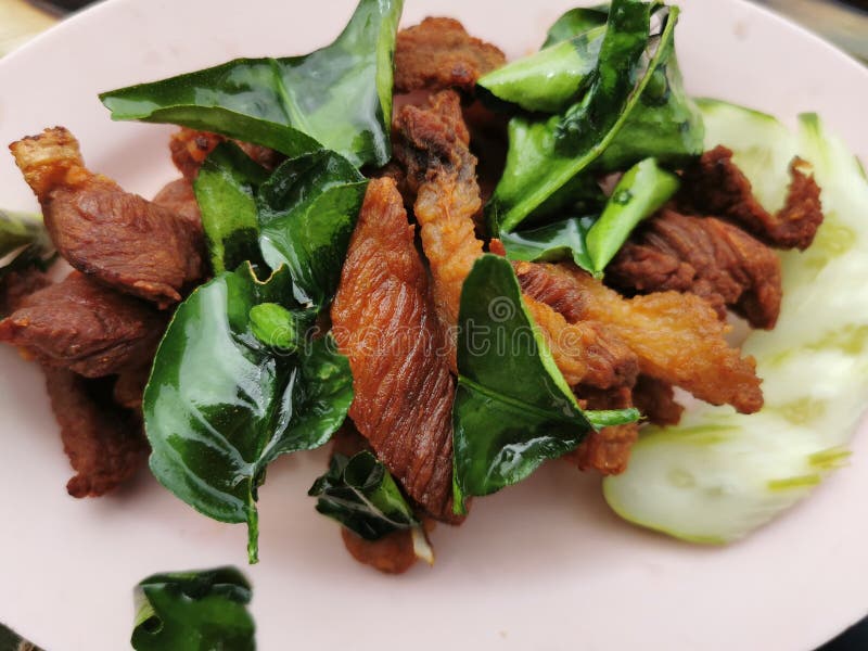 Deep Fried Sun-dried Pork with Herb and Vegetable Stock Image - Image ...