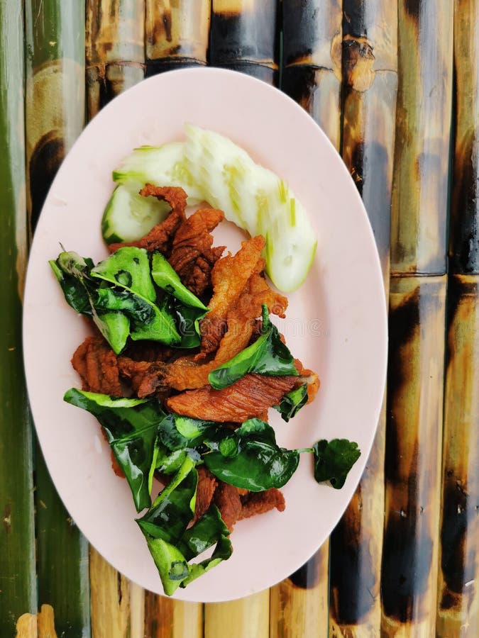 Deep Fried Sun-dried Pork with Herb and Vegetable Stock Image - Image ...