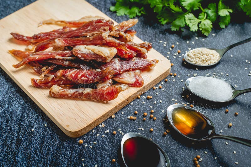 Deep Fried Sun-dried Pork Moo Dad Deaw, Thai Food Stock Image - Image ...