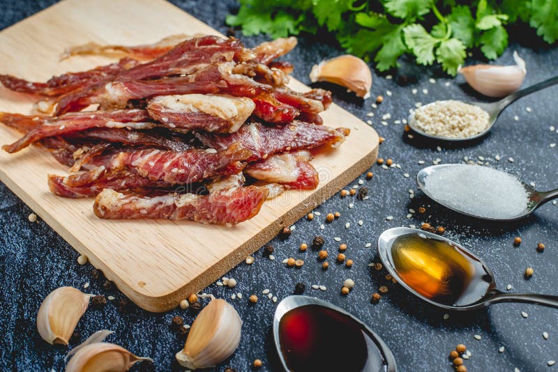 Deep Fried Sun-dried Pork Moo Dad Deaw, Thai Food Stock Photo - Image ...