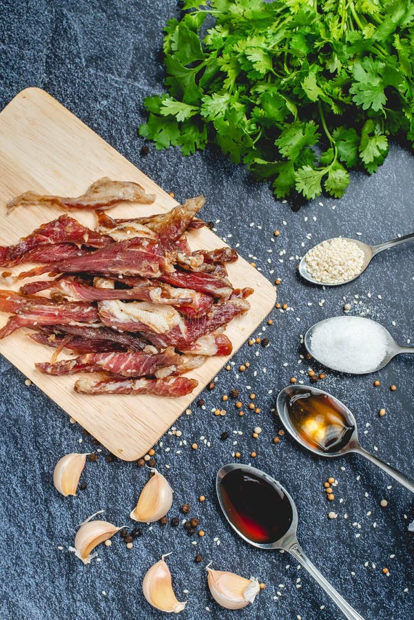Deep Fried Sun-dried Pork (Moo Dad Deaw), Thai Food Stock Image - Image ...