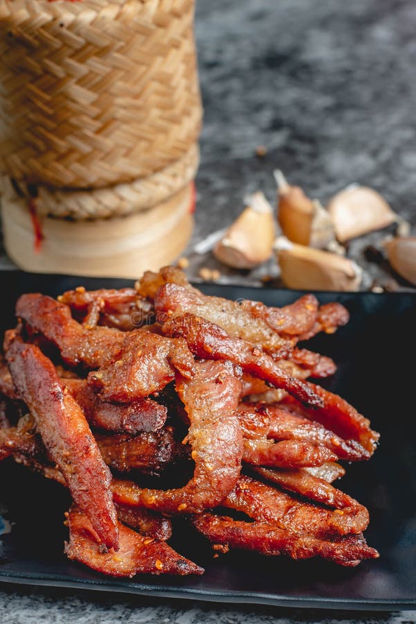 Deep Fried Sun-dried Pork (Moo Dad Deaw), Thai Food Stock Image - Image ...