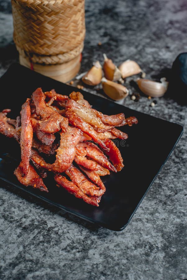 Deep Fried Sun-dried Pork (Moo Dad Deaw), Thai Food Stock Photo - Image ...