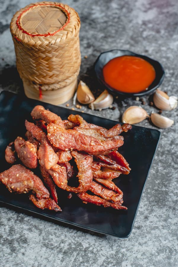 Deep Fried Sun-dried Pork (Moo Dad Deaw), Thai Food Stock Image - Image ...