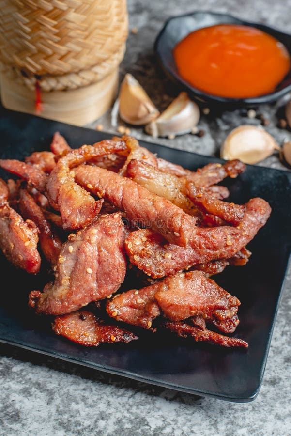 Deep Fried Sun-dried Pork (Moo Dad Deaw), Thai Food Stock Photo - Image ...