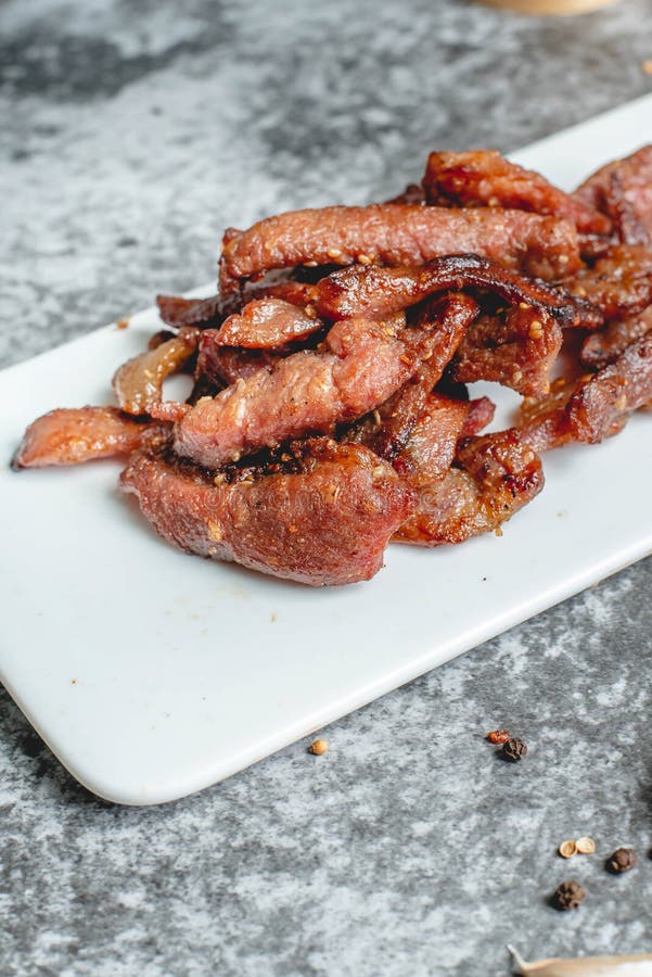 Deep Fried Sun-dried Pork (Moo Dad Deaw), Thai Food Stock Photo - Image ...