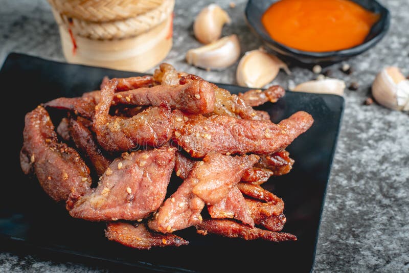 Deep Fried Sun-dried Pork (Moo Dad Deaw), Thai Food Stock Photo - Image ...