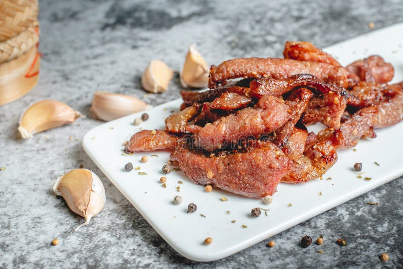 Deep Fried Sun-dried Pork (Moo Dad Deaw), Thai Food Stock Image - Image ...