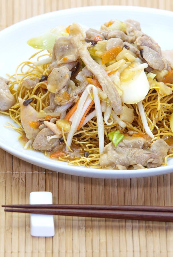 Deep fried yellow noodles stock photo. Image of dining - 36955138