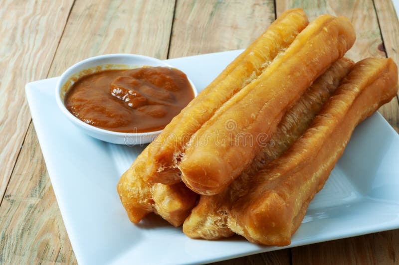 Deep Fried Youtiao Chinese Fried Breadstick and Kaya Coconut Jam Stock ...