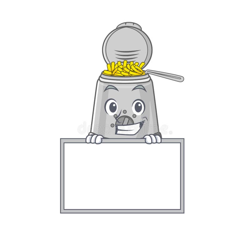 Deep Fryer Cartoon Design Concept Grinning with Board Stock Vector ...