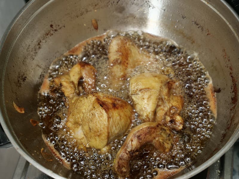 Deep Frying Chicken in Hot Oil, Top High Angle View Stock Image - Image ...