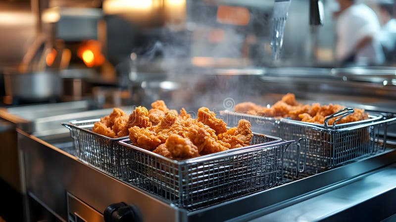 Deep Frying Crispy Chicken in a Commercial Kitchen Setting Stock Photo ...