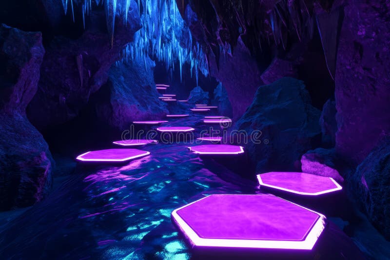 A Deep, Futuristic Abyss Where Hexagonal Stepping Stones Float Over an ...