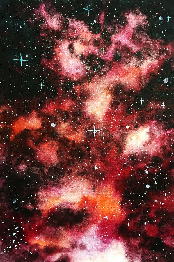 Deep Galaxy Red Watercolor Background Stock Illustration - Illustration ...
