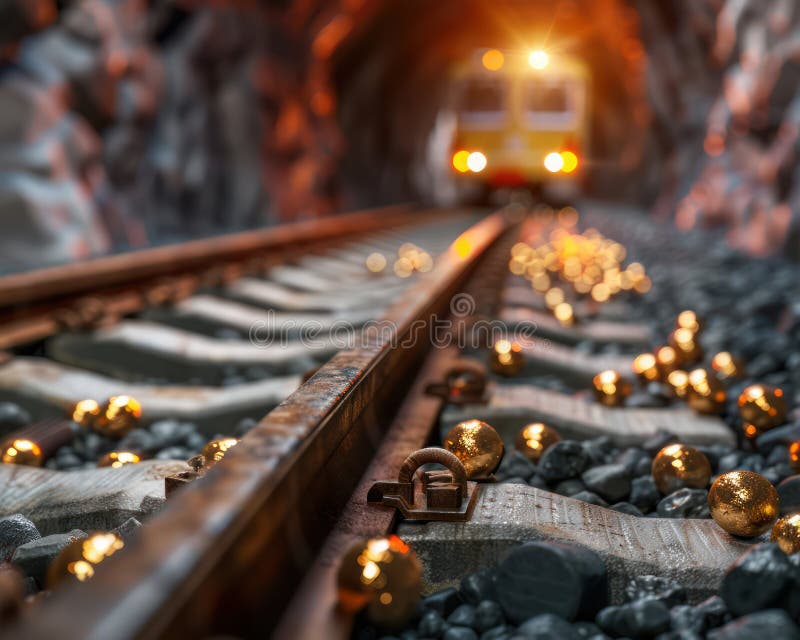 Mining Train Tracks with Gold Ore, Laborers Performing Essential ...