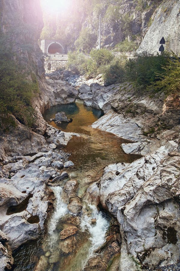 A Deep Gorge with a River in the Mountains of Italy. Stock Photo ...