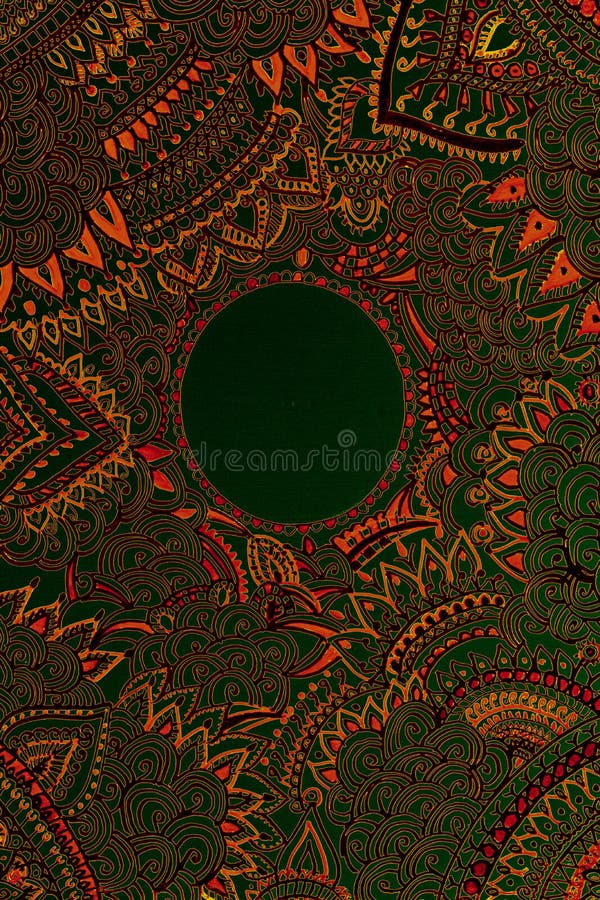 Deep Green Circle and Backdrop with Colorful Floral Patterns in Green ...