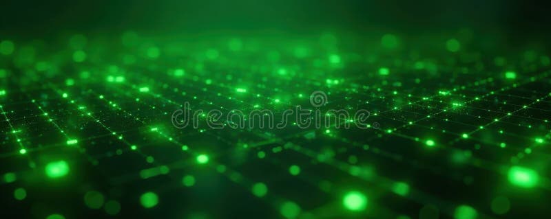 Deep Green Digital Matrix Glowing Nodes and Lines Design Light ...