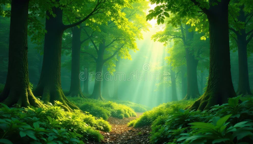 Deep Green Forest, Sunlight Filtering through Canopy , Natural, Ecology ...