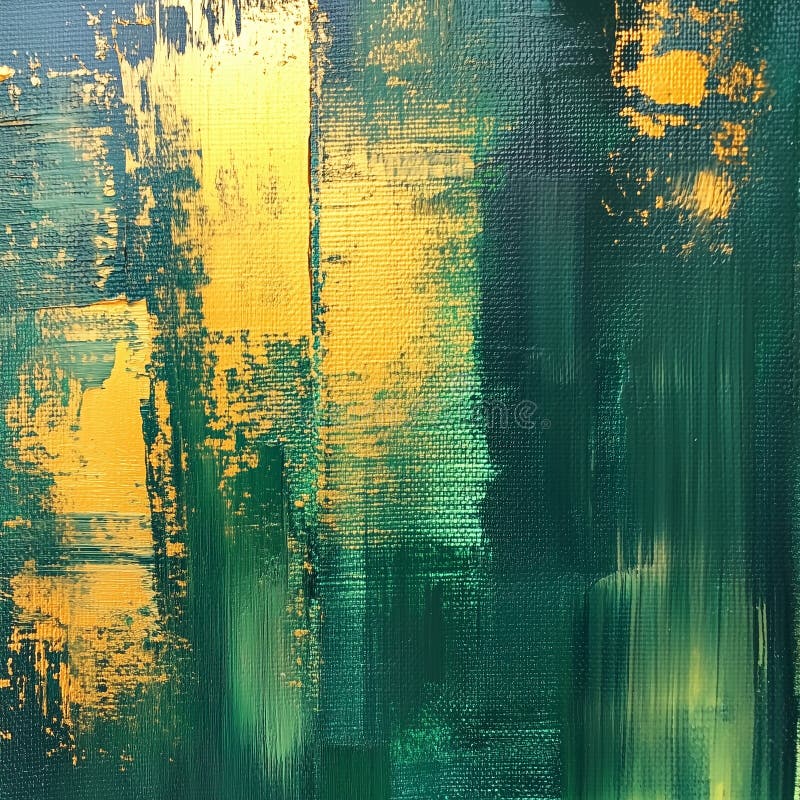 Deep Green and Gold Paint Strokes Create a Vibrant Abstract Texture in ...