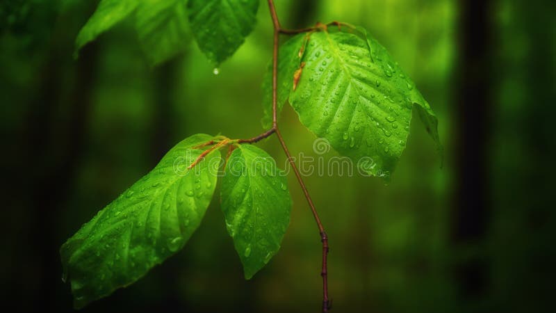 Deep Green Leaves in a Forest Covered with Water Droplets Stock Photo ...