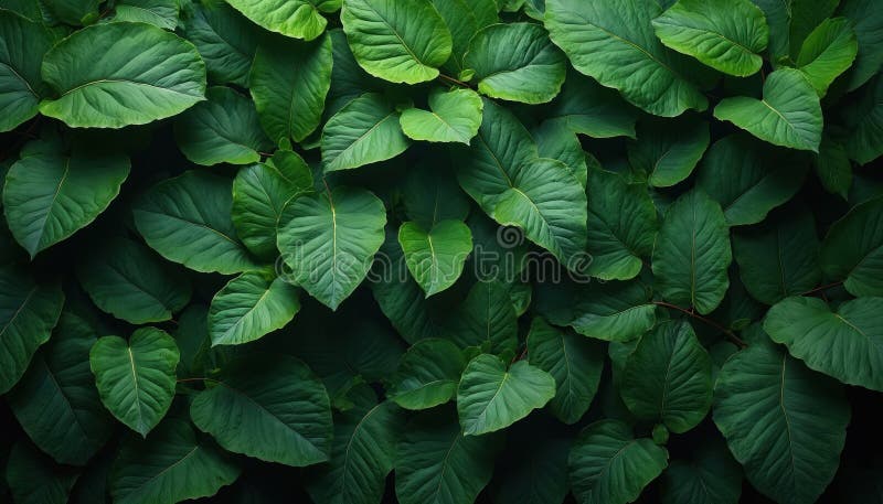 Deep Green Leaves Form Dense Natural Pattern. Foliage Creates Textured ...