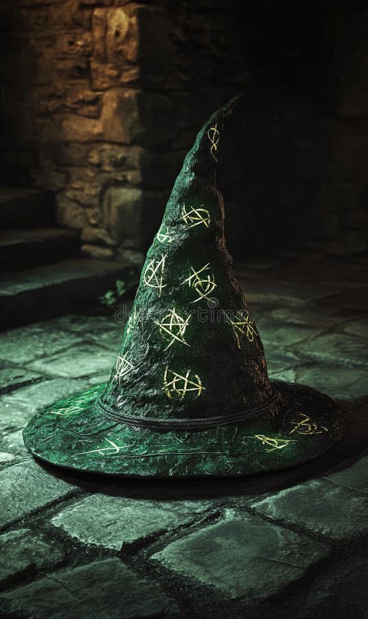 A Deep Green Wizard Hat, Covered in Mystical Symbols Stock Photo ...