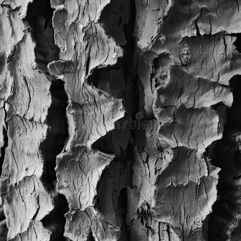 The Deep Grooves and Ridges of a Tree Bark. Black and White Art. Stock ...