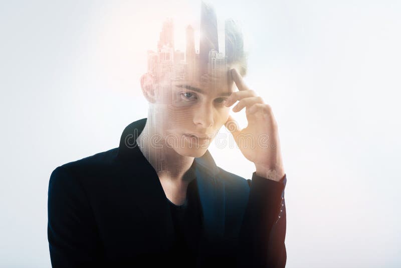 Deep Handsome Man Standing and Thinking. Stock Photo - Image of ...